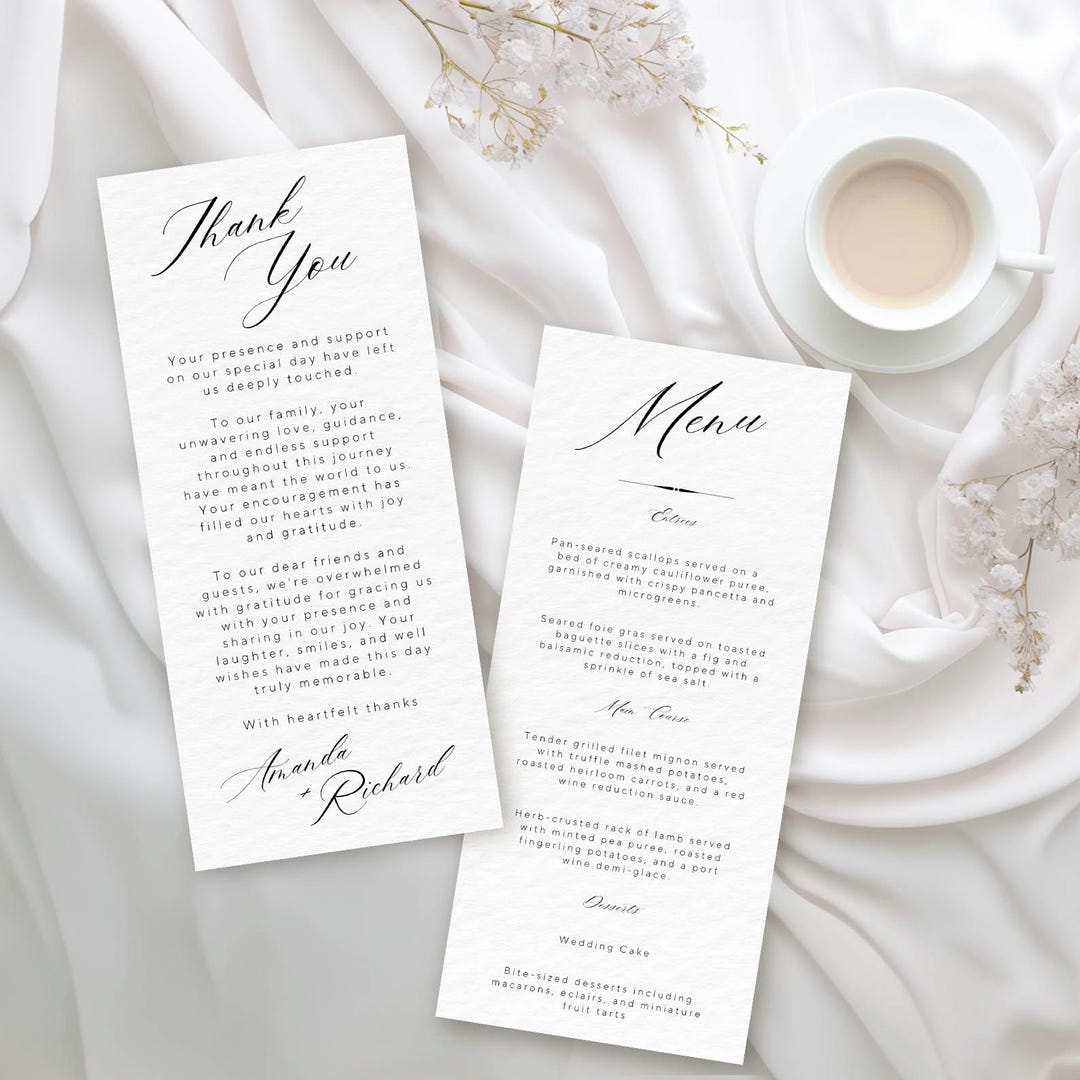 Minimalist Wedding Thank You Menu Card, INSTANT DOWNLOAD, DIY Editable ...