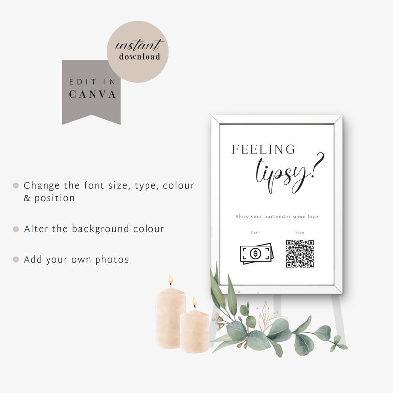 Minimalist Feeling Tipsy Qr Code Table Sign INSTANT DOWNLOAD Editable ...