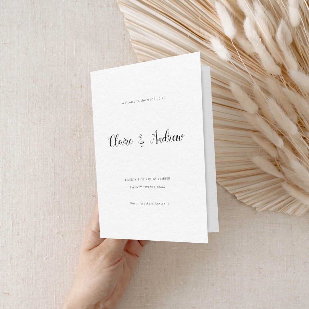 Minimalist Folded Church Wedding Program Card INSTANT DOWNLOAD Editable ...