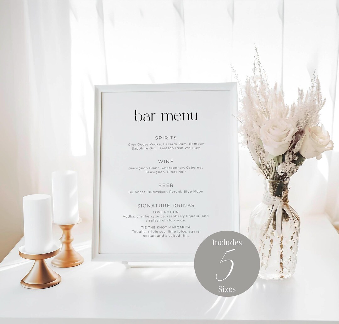 Minimalist Bar Menu Sign INSTANT DOWNLOAD Editable Template Modern ...
