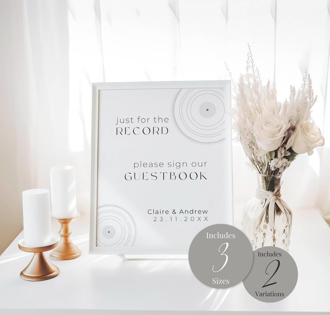 Minimalist Wedding Just for the Record Sign Our Guestbook Table Sign ...