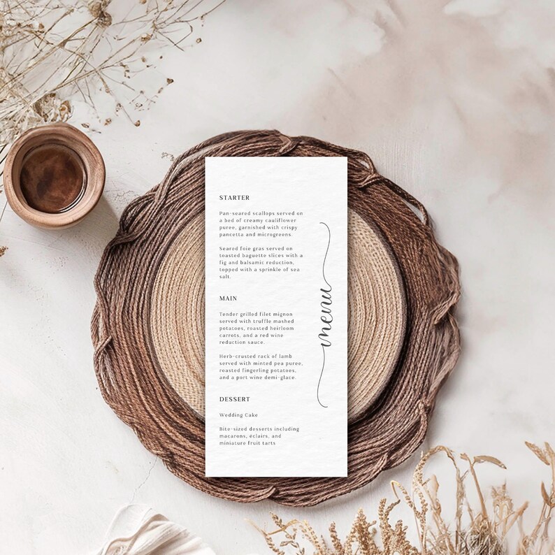 Minimalist Wedding Menu Card INSTANT DOWNLOAD Editable Template Wedding ...