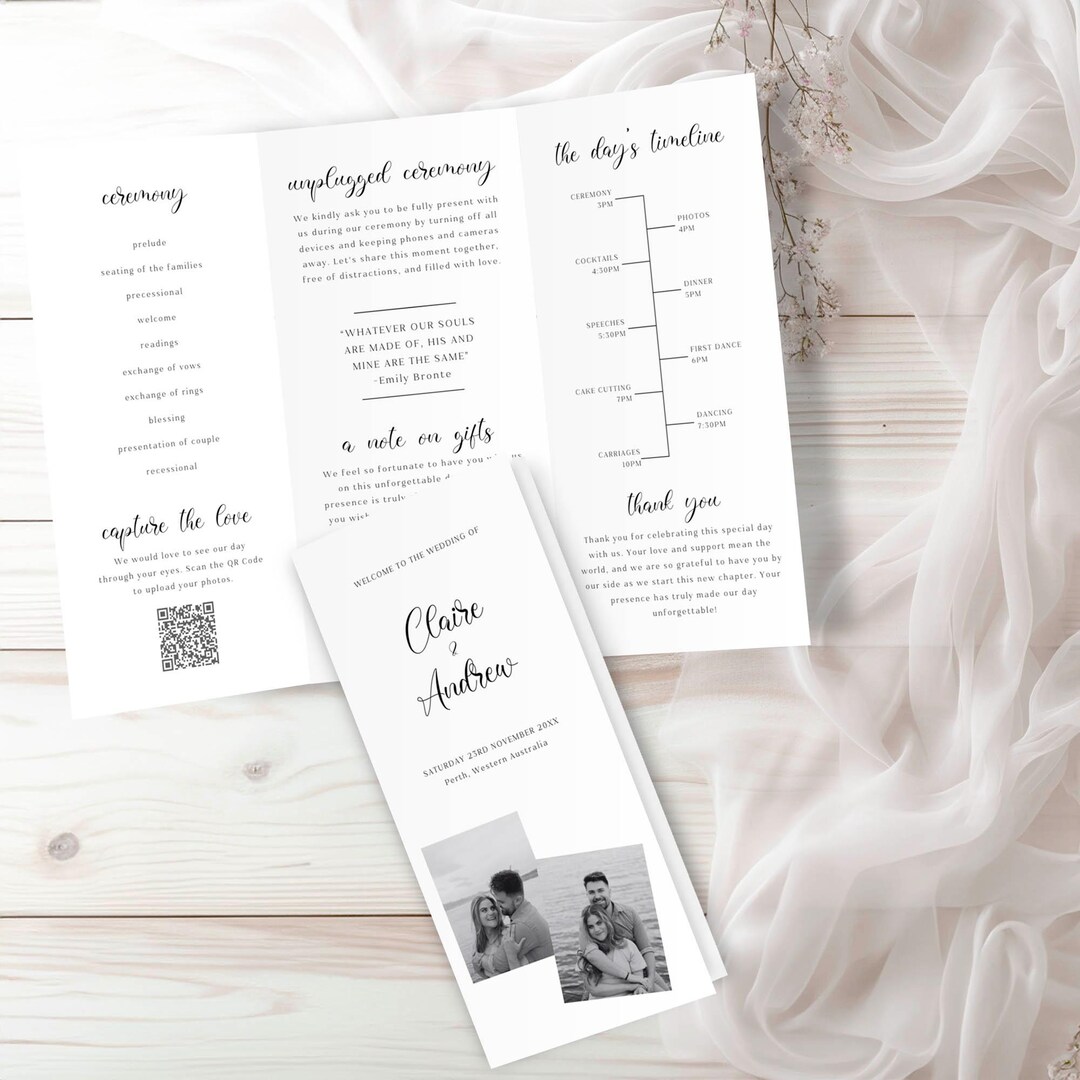 Trifold Wedding Program INSTANT DOWNLOAD Editable Template Minimalist ...