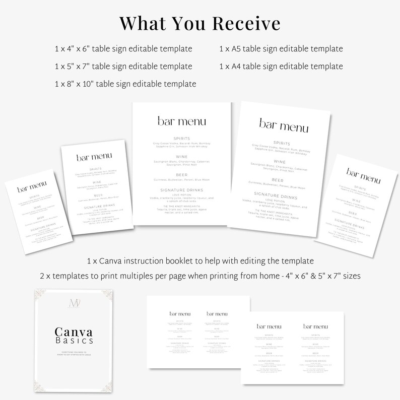 Minimalist Bar Menu Sign INSTANT DOWNLOAD Editable Template Modern ...