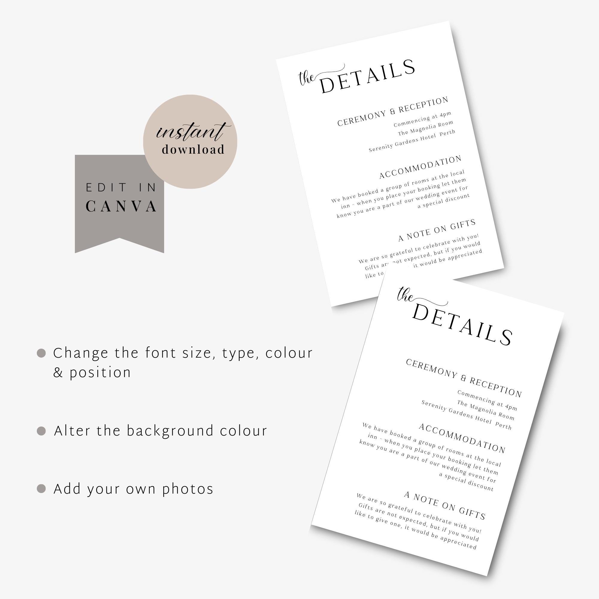 Minimalist Details Card INSTANT DOWNLOAD Editable Template Modern ...