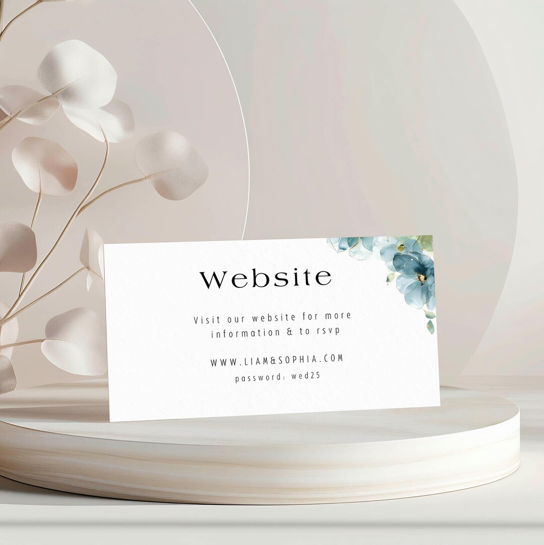 Blue Floral Wedding Website Card INSTANT DOWNLOAD Editable Template 3.5 ...