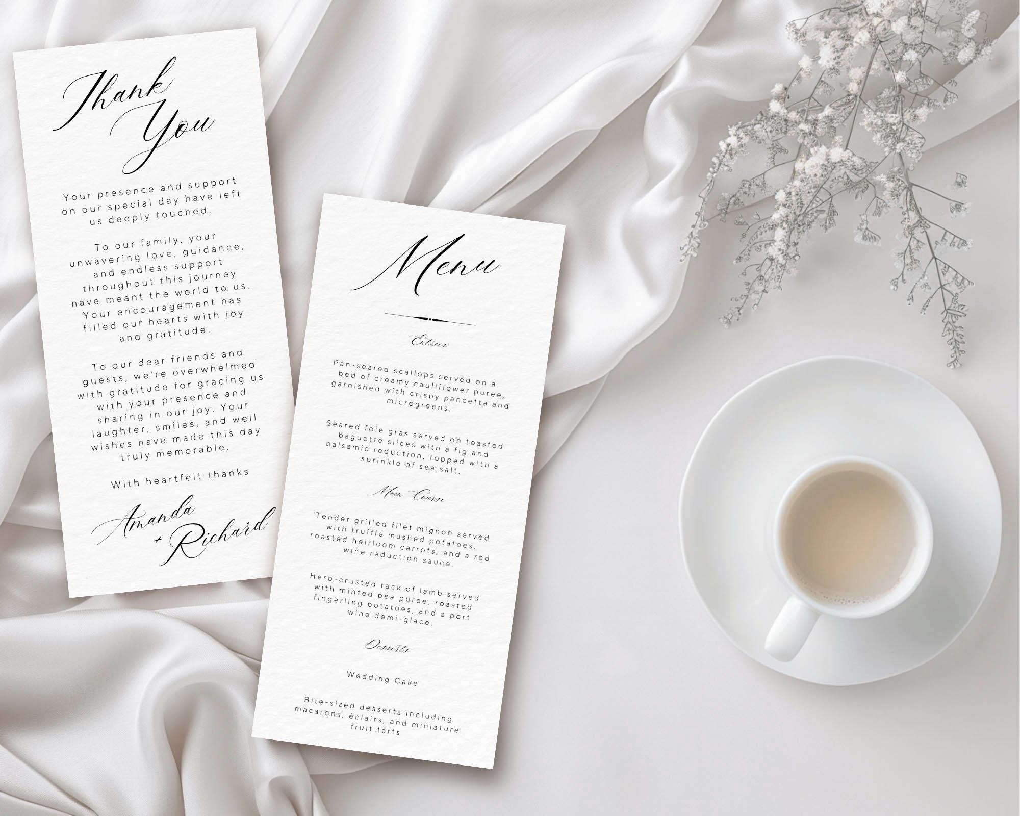 Minimalist Wedding Thank You Menu Card, INSTANT DOWNLOAD, DIY Editable ...