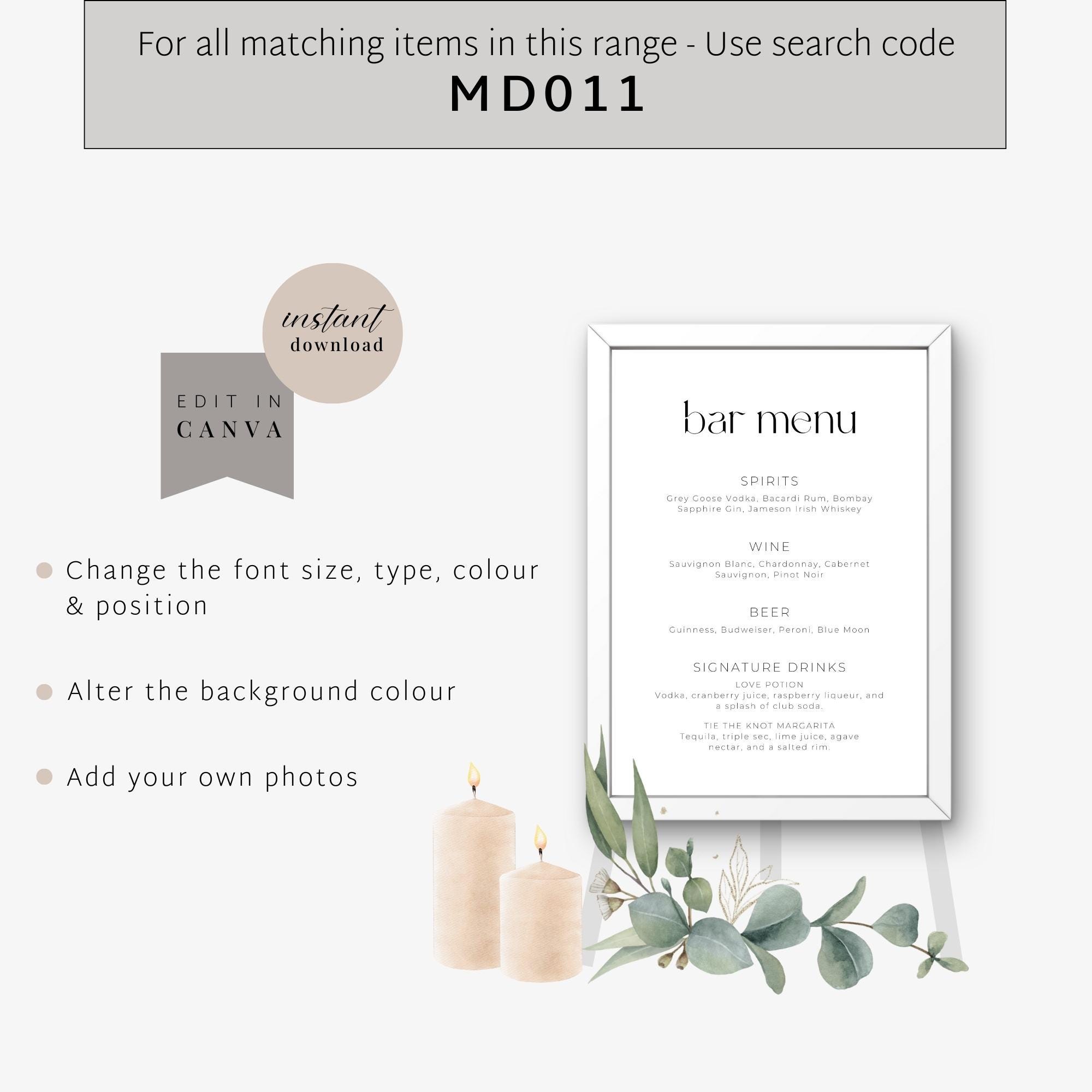 Minimalist Bar Menu Sign INSTANT DOWNLOAD Editable Template Modern ...