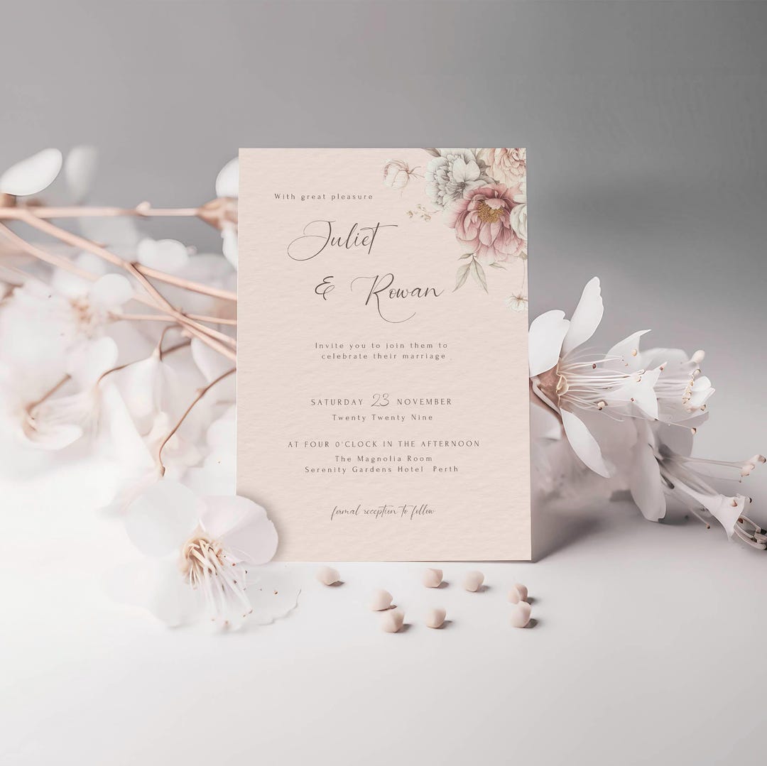 Neutral Wedding Invitation Card INSTANT DOWNLOAD Editable Template Pink ...