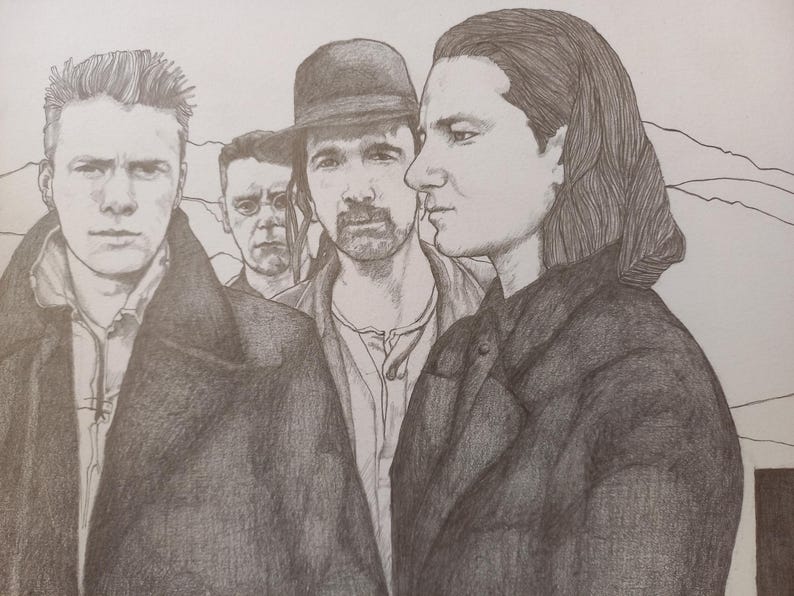 U2 Band Drawing – Original A4 Pencil and Ink Portrait – Bono Fan Art ...