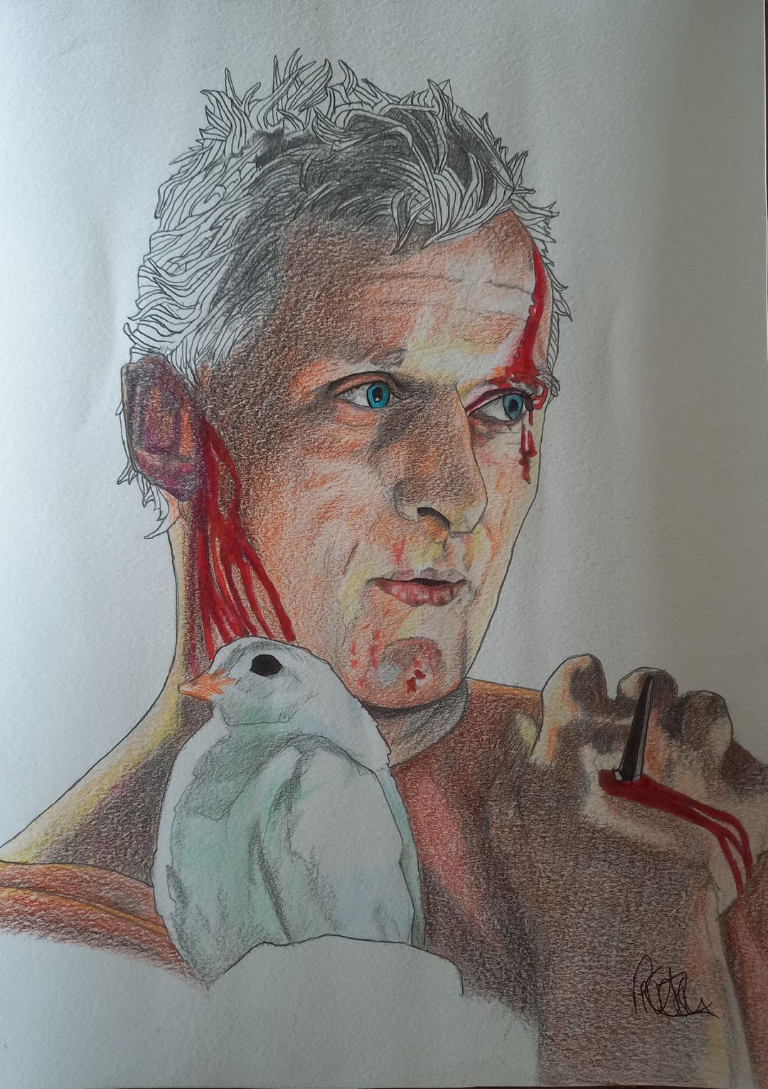 Blade Runner Rutger Hauer Roy Batty Original Pencil Drawing Portrait ...