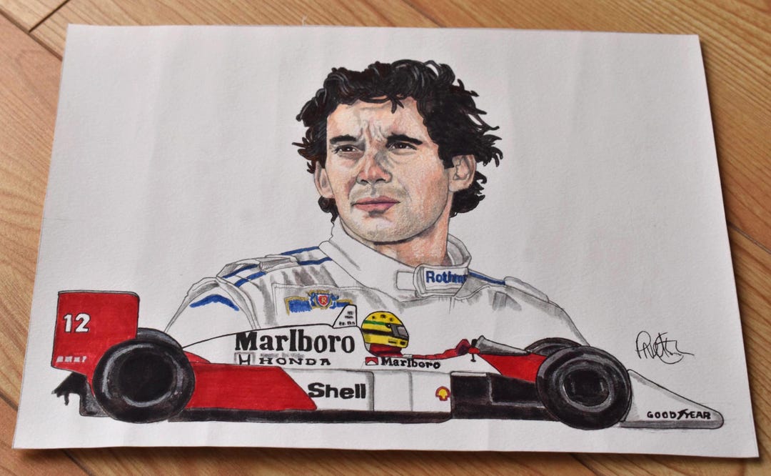 Ayrton Senna Portrait: Hand-drawn Marlboro Formula 1 Legend, A4 Grand ...