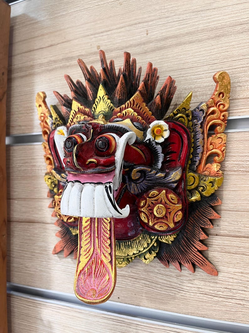 Handcrafted Wooden Rangda Mask - Balinese Wall Sculpture, Spiritual ...