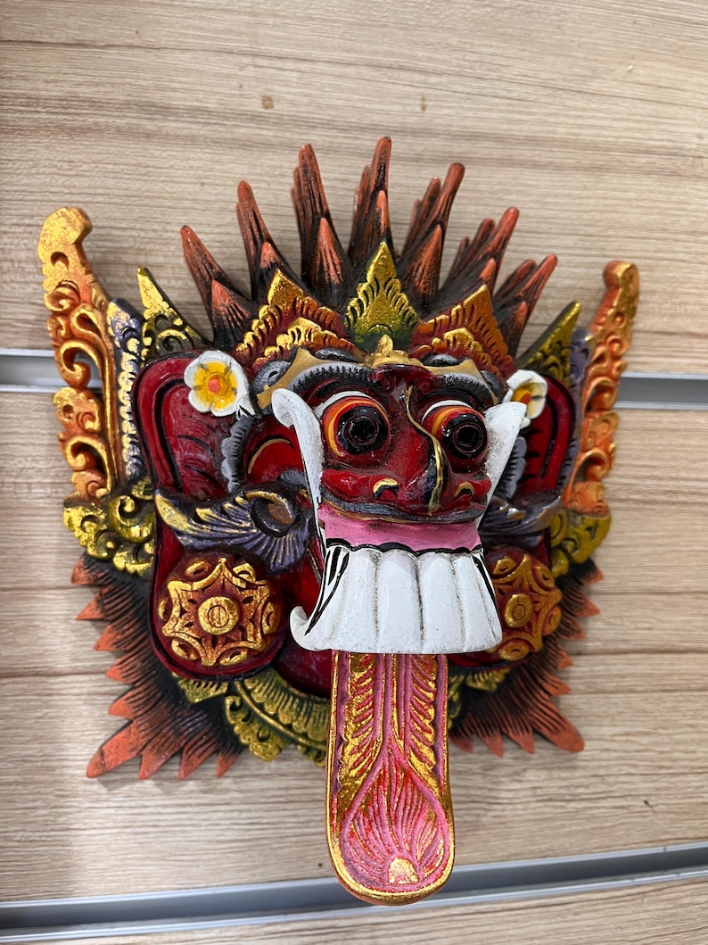 Handcrafted Wooden Rangda Mask - Balinese Wall Sculpture, Spiritual ...