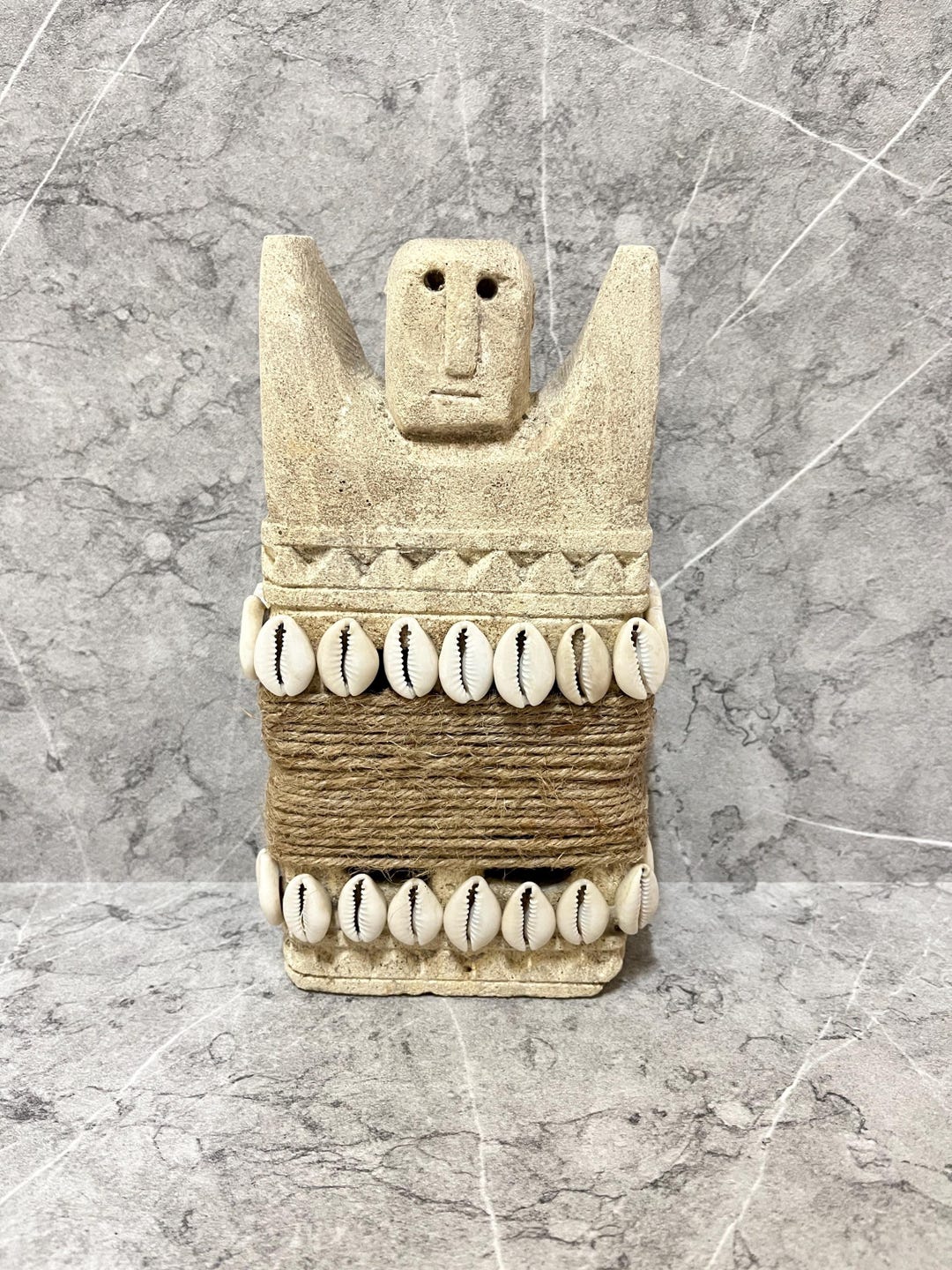 Handcarved Limestone Timor Tribal Statue: Seashell Island Decor, Gift ...
