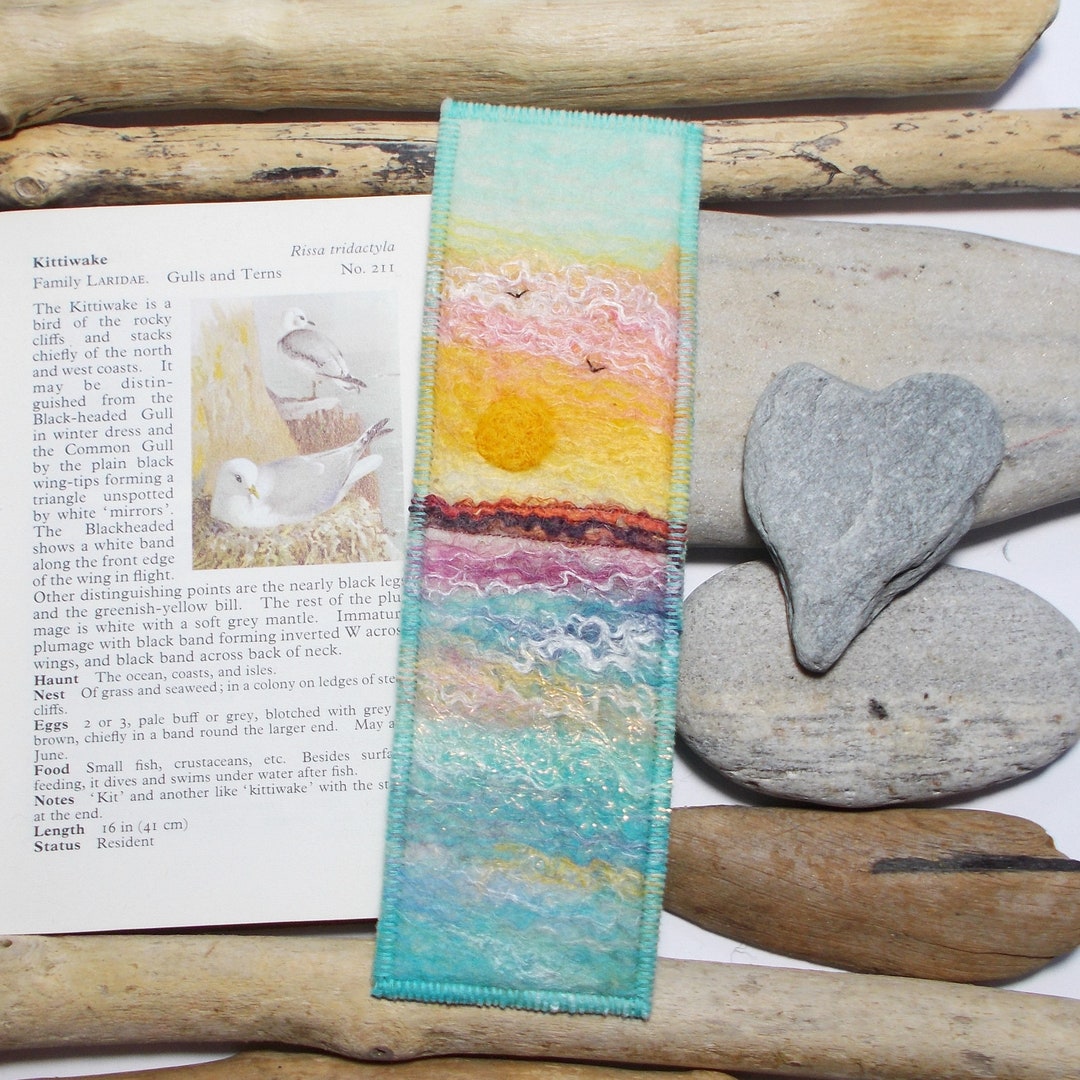 Felt Sunset Bookmark, Seascape With Sparkling Waves and Golden Sun ...