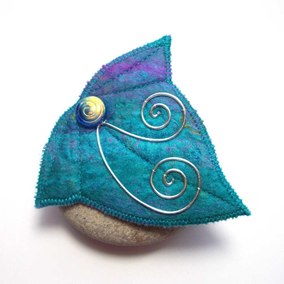 Felt Ivy Leaf Shaped Brooch, Teal, Handmade Fibre Art Shawl Pin ...