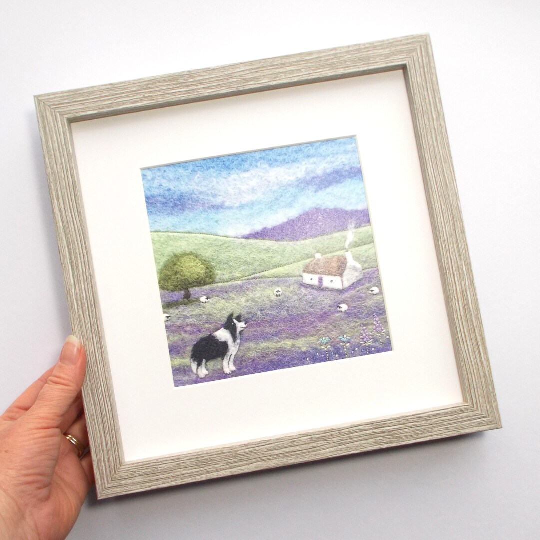 Sheep Dog Border Collie Cottage and Sheep Framed Print, Artwork Printed ...