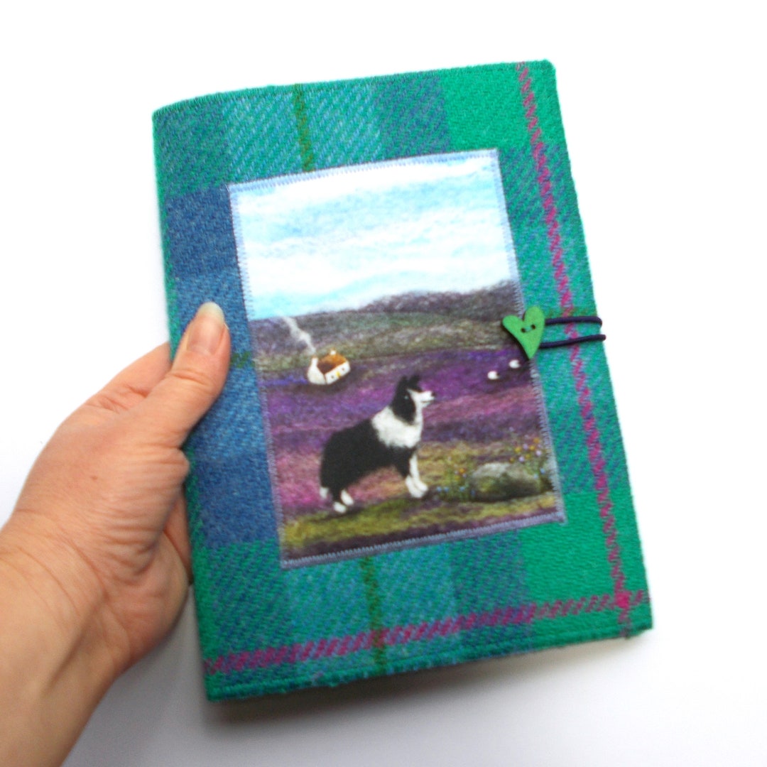 Reusable Notebook Cover, Handmade Harris Tweed Gift With Sheep Dog ...