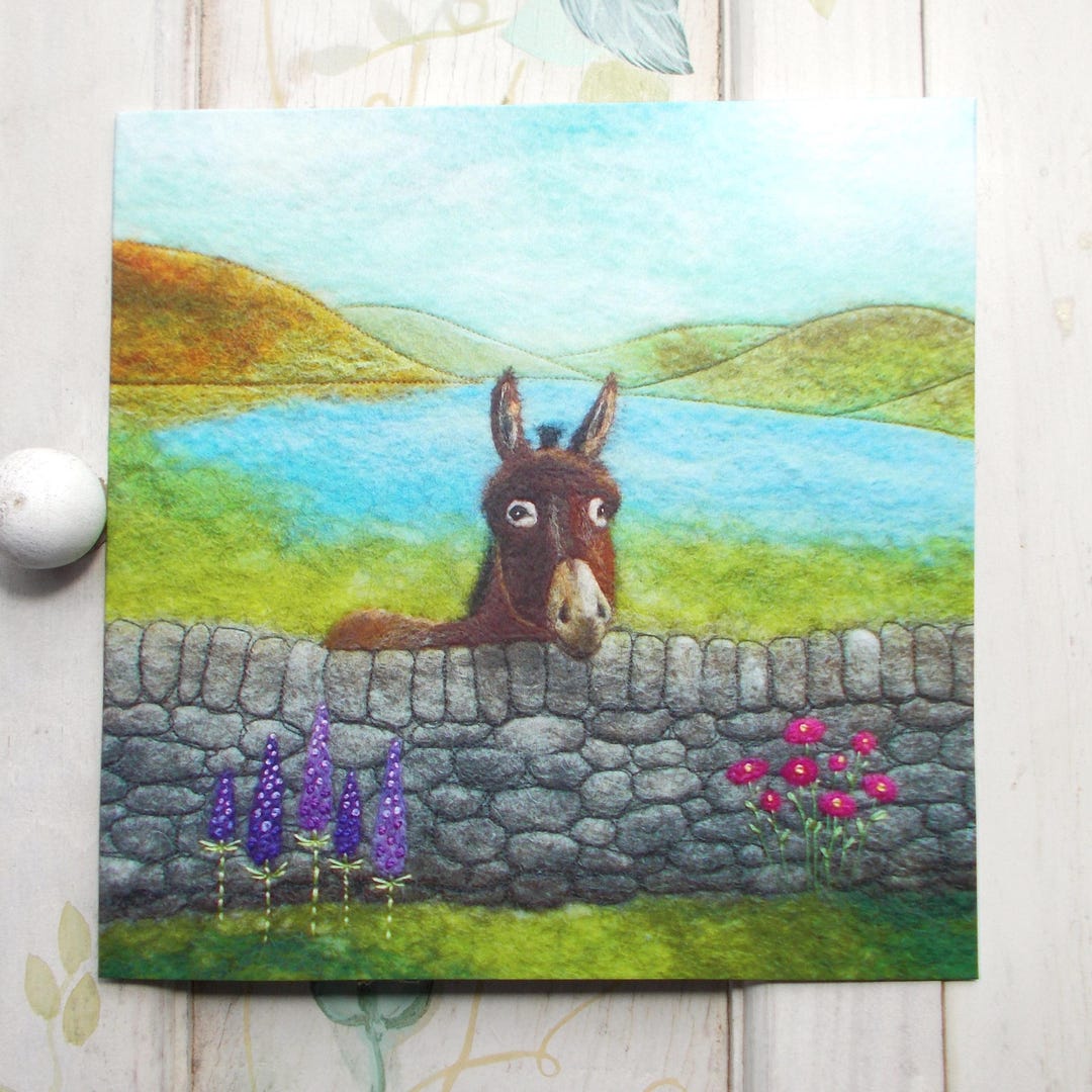 Donkey Looking Over A Wall Printed Card. Blank, Square, Envelope ...