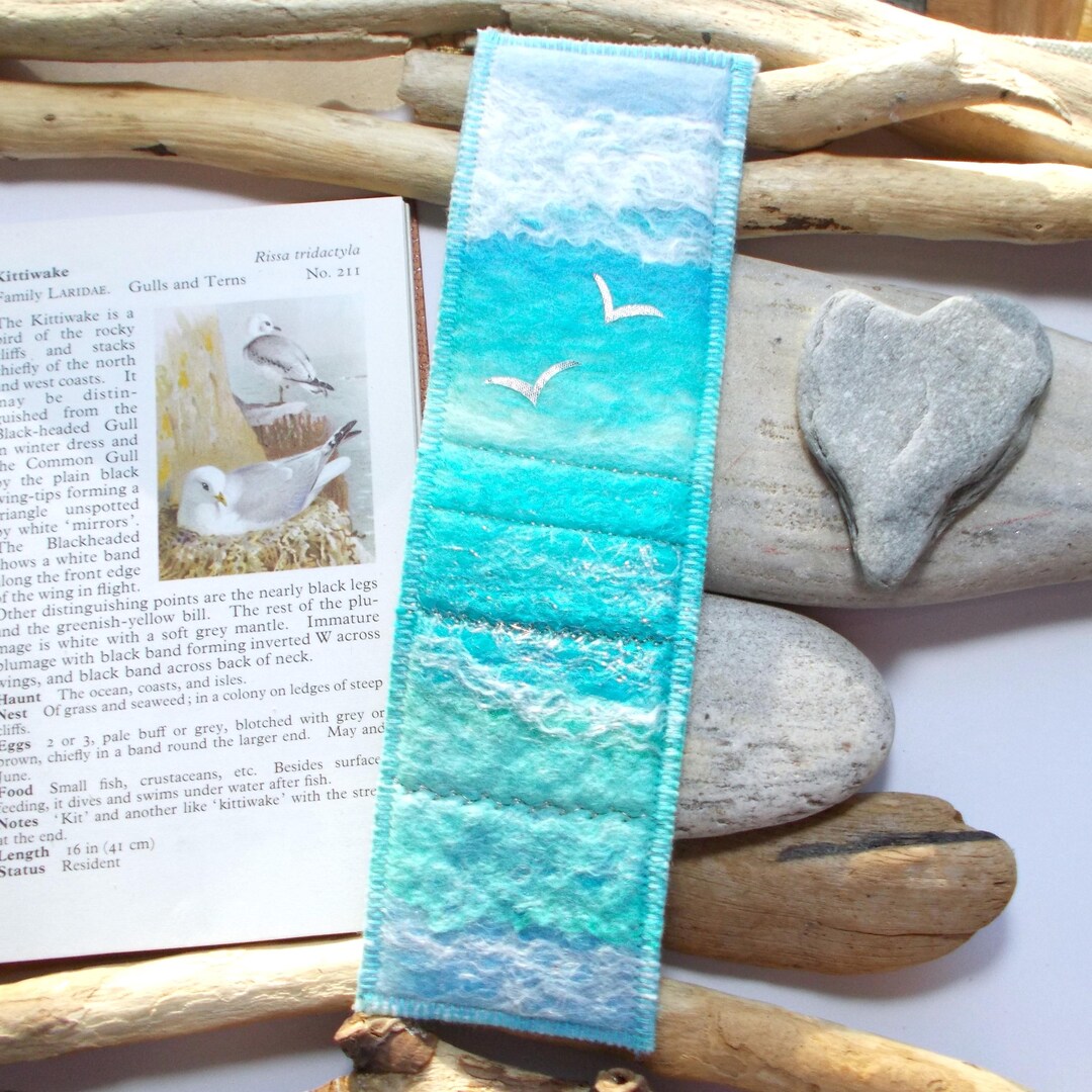 Felt Seascape Bookmark With Sparkling Waves and Gulls. Keepsake Book ...