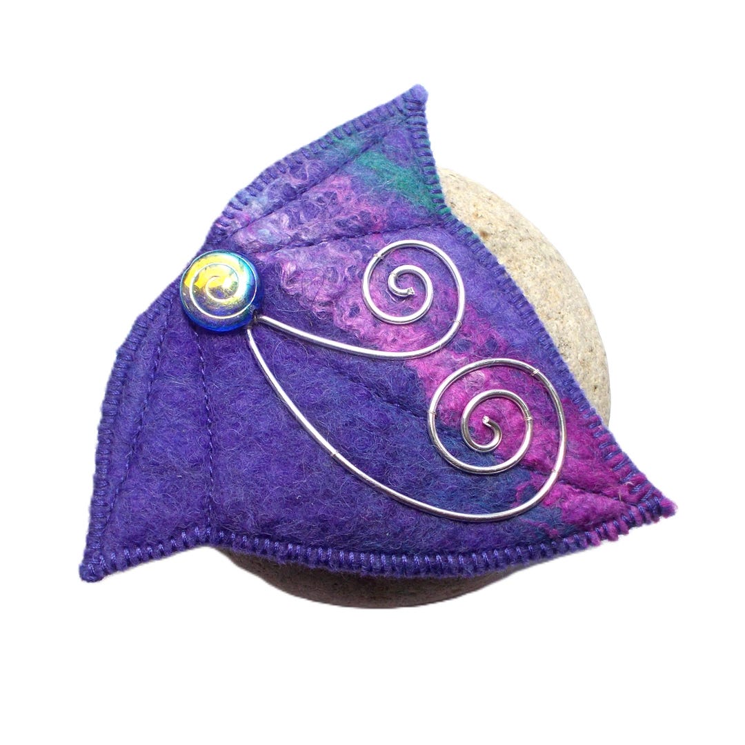 Felt Ivy Leaf Shaped Brooch, Purple, Handmade Fibre Art Shawl Pin ...