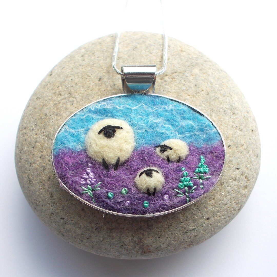 Sheep Necklace Lilac and Pink Needle Felted Oval Pendant. - Etsy