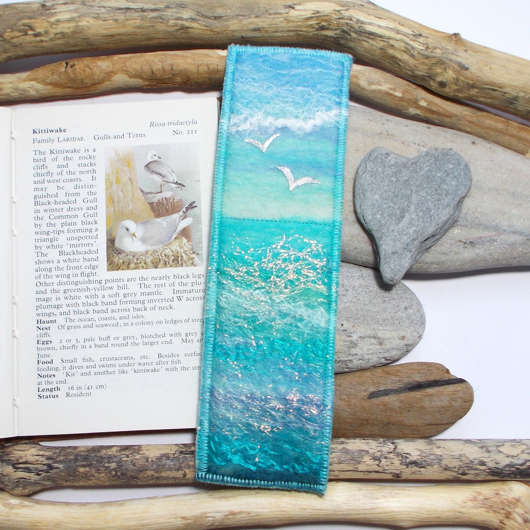 Felt Seascape Bookmark With Sparkling Waves and Gulls. Keepsake Book ...