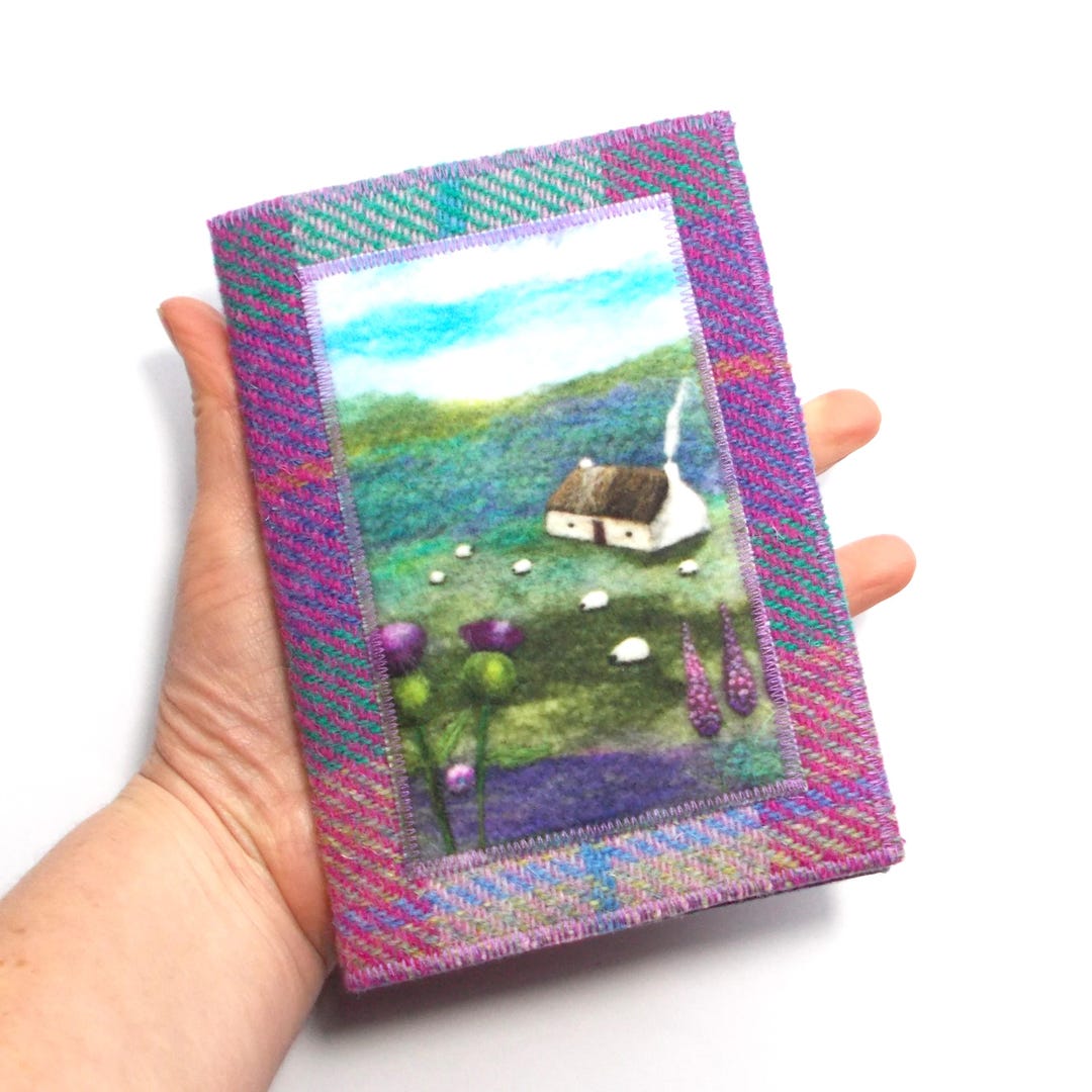 A6 Harris Tweed Passport Cover or Reusable Notebook Sleeve With Cottage ...
