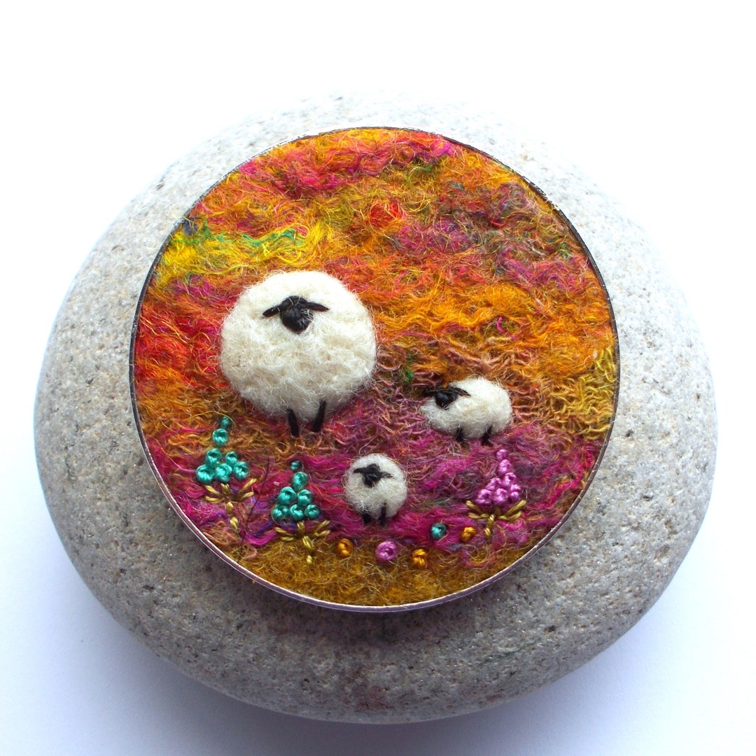 Miniature Sheep Brooch Pin, Needle Felted Wool Art in Rustic Rainbow ...