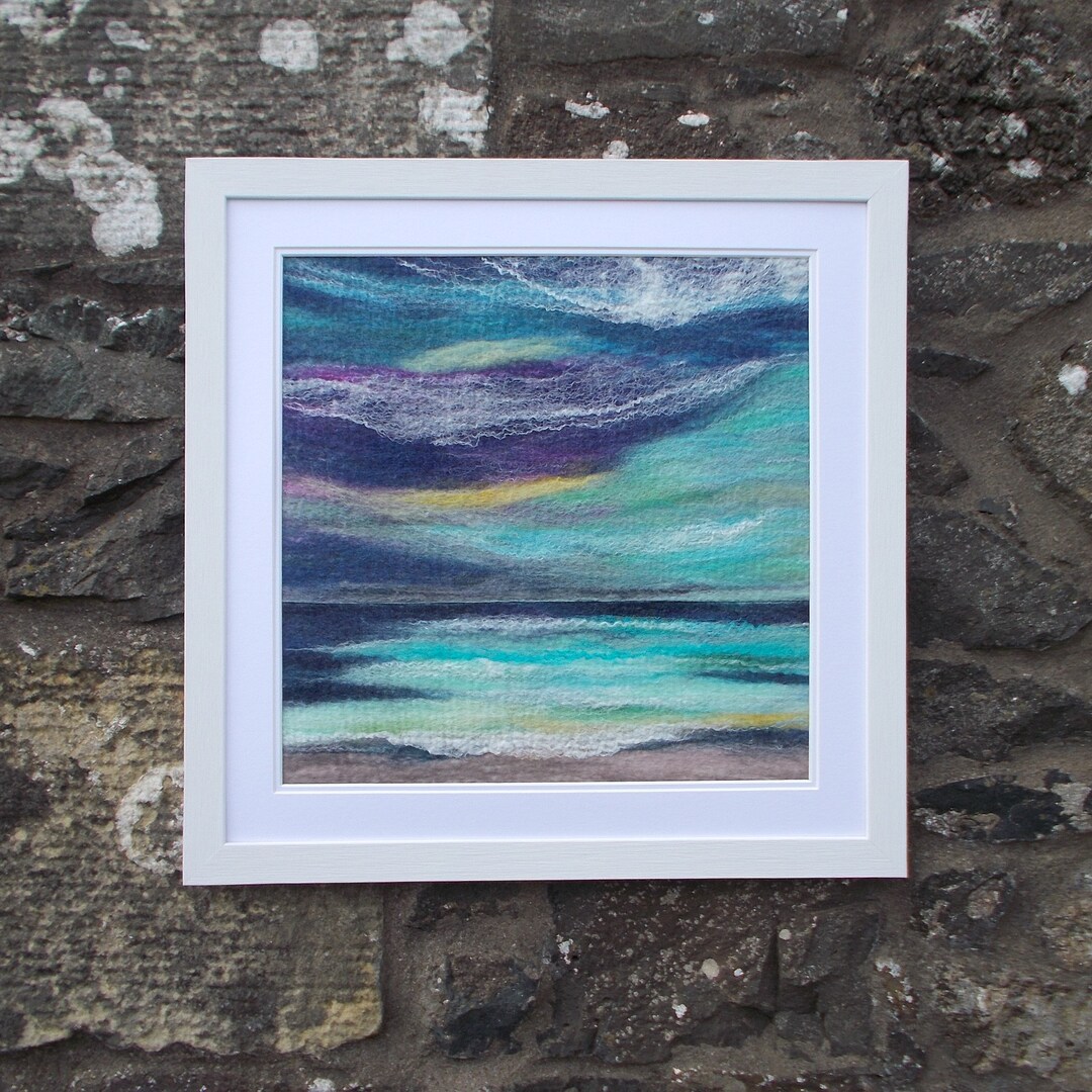 Last Light, Original Felt Art Seascape Picture, Pink, Wool Painting in ...