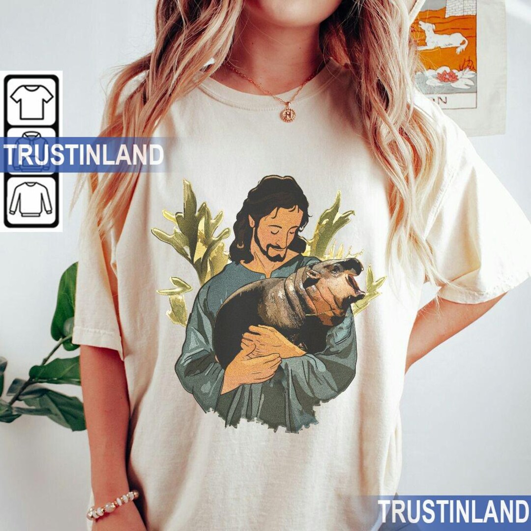 Hippo Deng Jesus Funny Meme Shirt, Vintage Jesus Holding Deng the Hippo ...