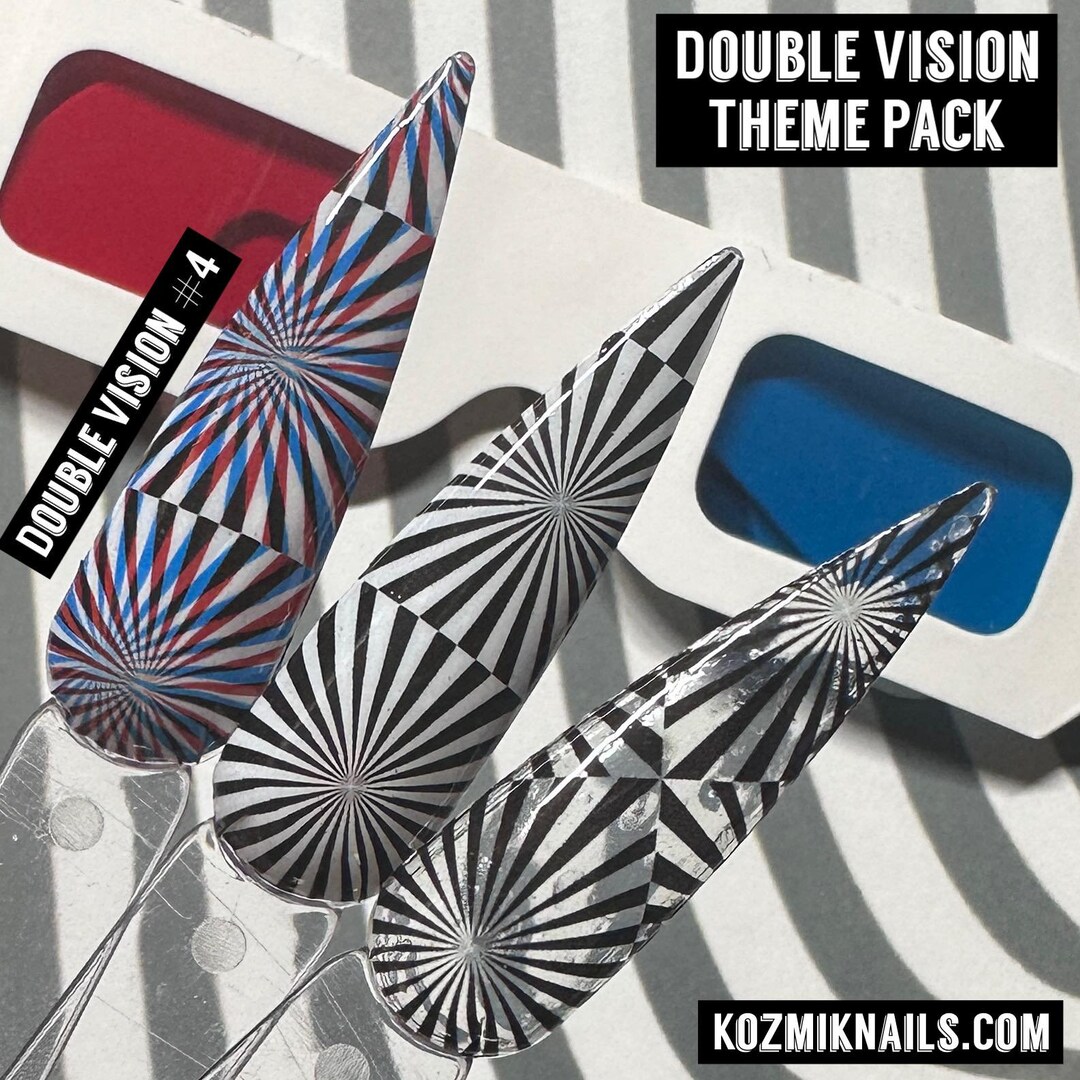 3D Anaglyph Retro 80s Pattern Design Focal Accent Nail Art Design Water ...