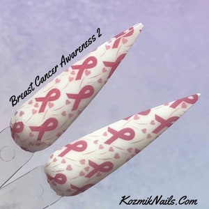 Breast Cancer Awareness 2 Ribbon Nail Wrap Focal Accent Design Sheet ...
