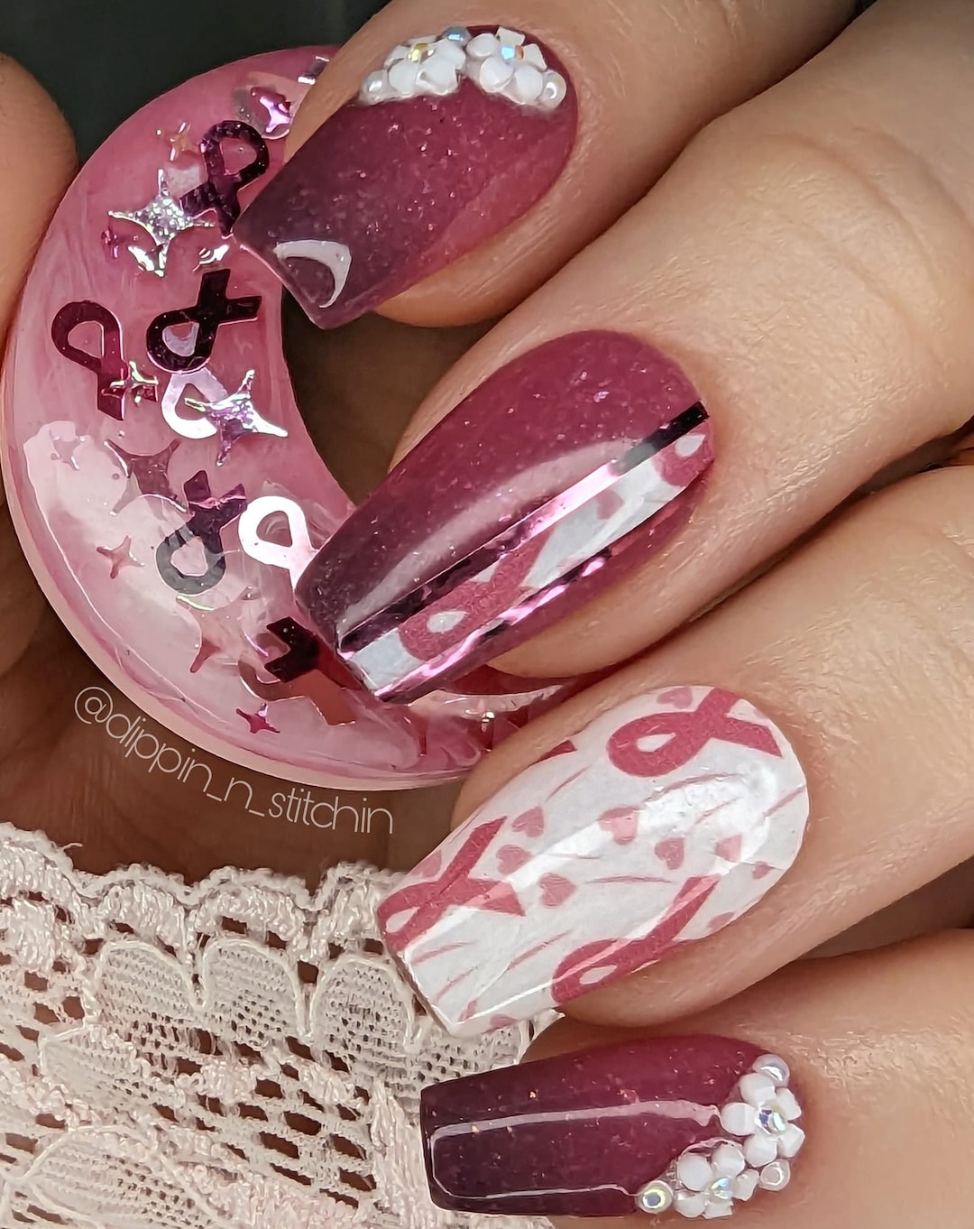 Breast Cancer Awareness 2 Ribbon Nail Wrap Focal Accent Design Sheet ...