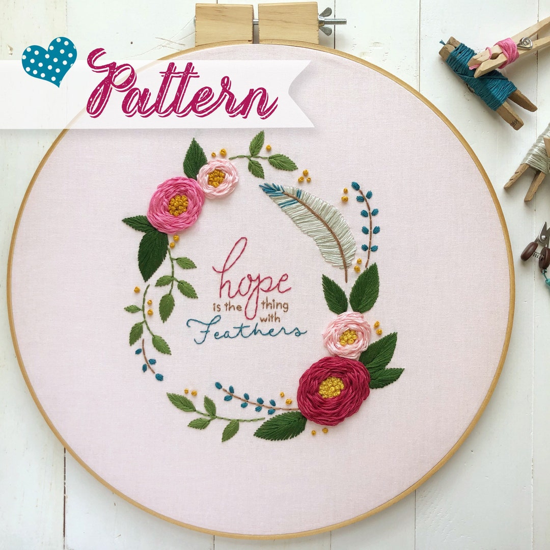Hope and Feathers Digital Pattern Hand-embroidery, Stitching ...