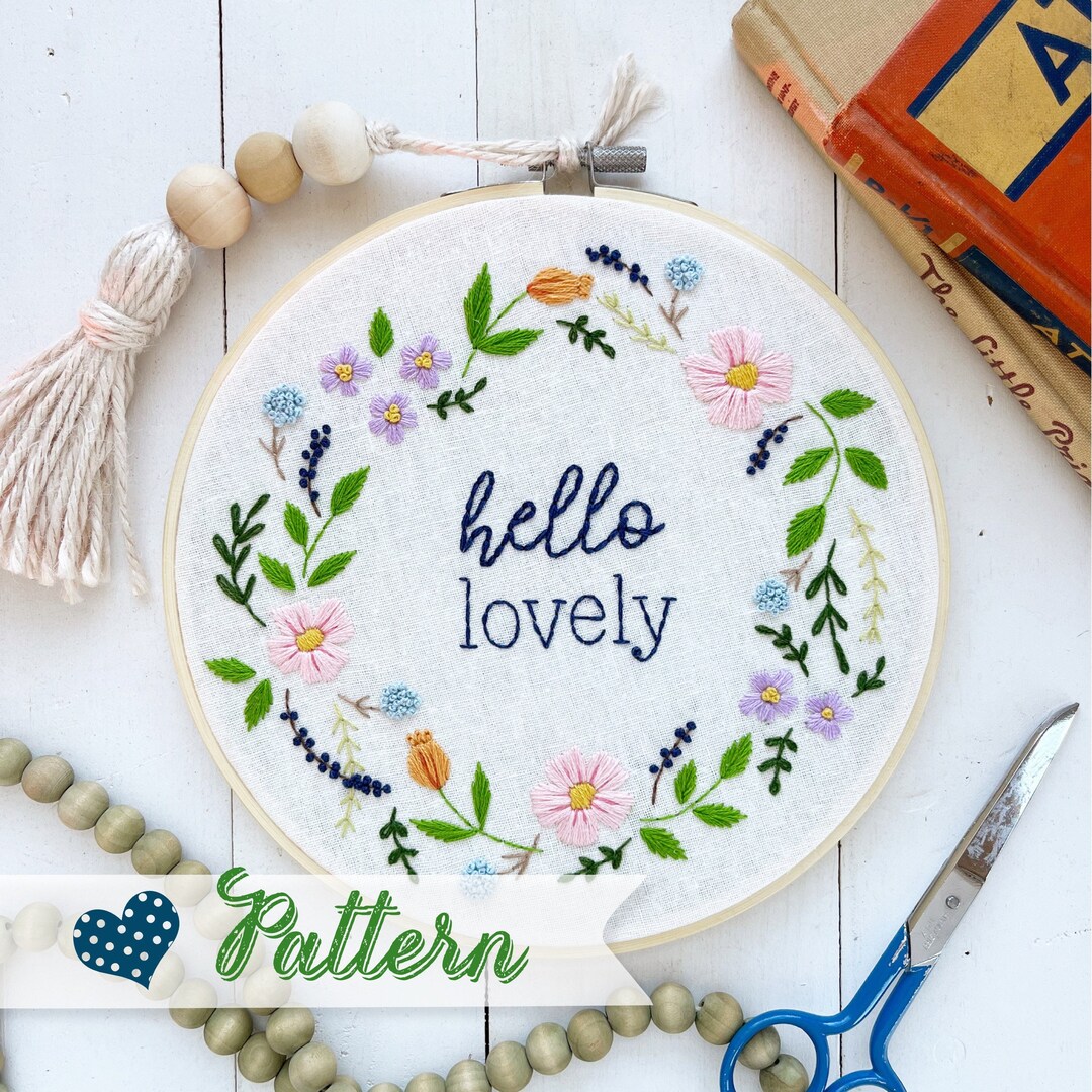 Hello Lovely Digital Pattern Hand-embroidery, Stitching, Embroidery ...