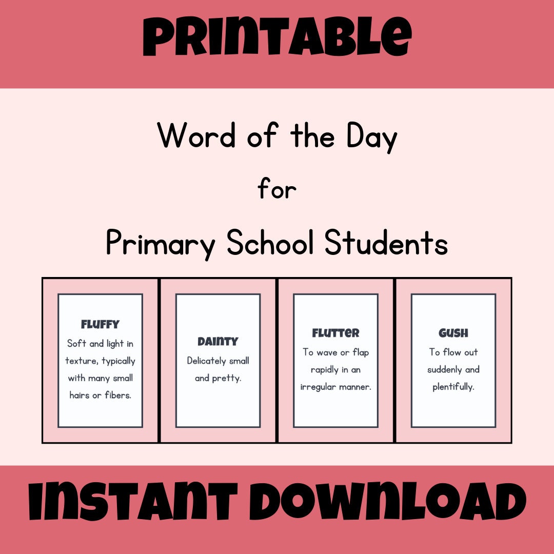 80 Printable Word of the Day Cards for Primary School Students - Etsy