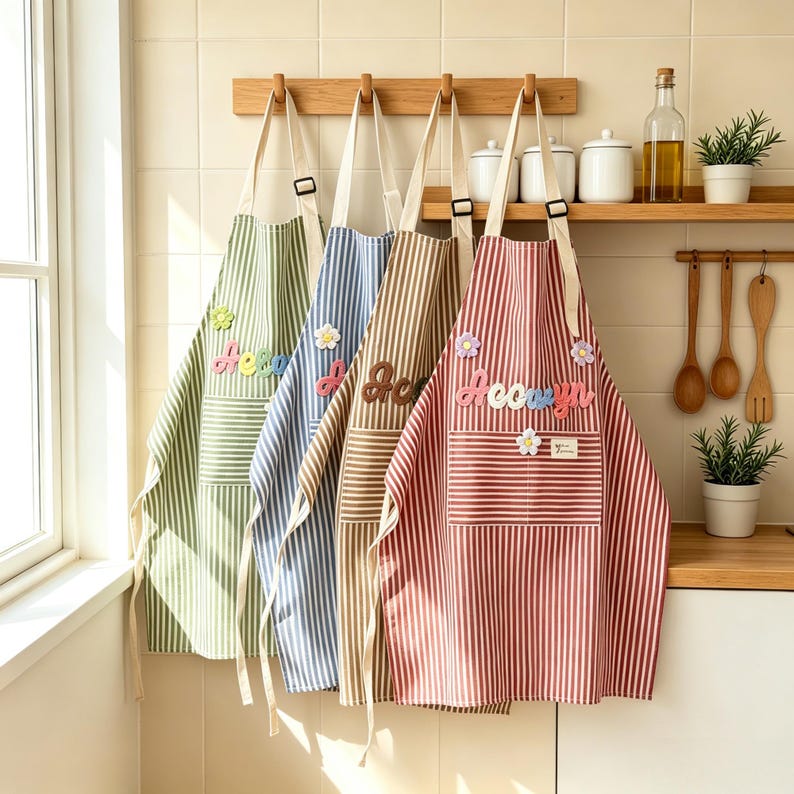 Custom Hand-embroidered Cooking Apron With Pocket,personalized Kitchen ...