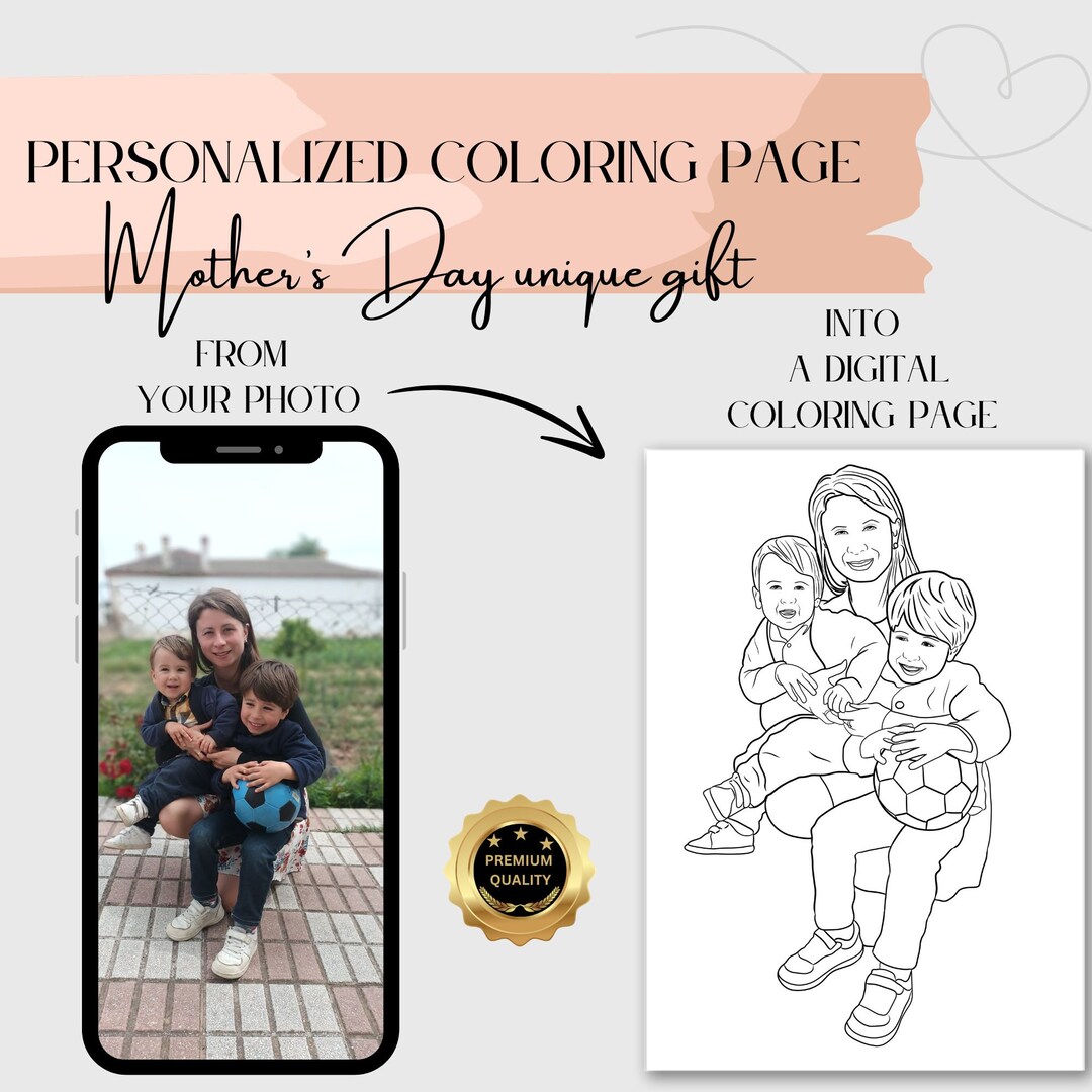 Personalized Coloring Page From Photo, Mother's Day Coloring Picture ...