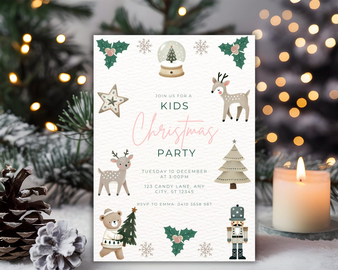 Editable Kids Christmas Party Invitation Xmas Party Invite Holiday ...