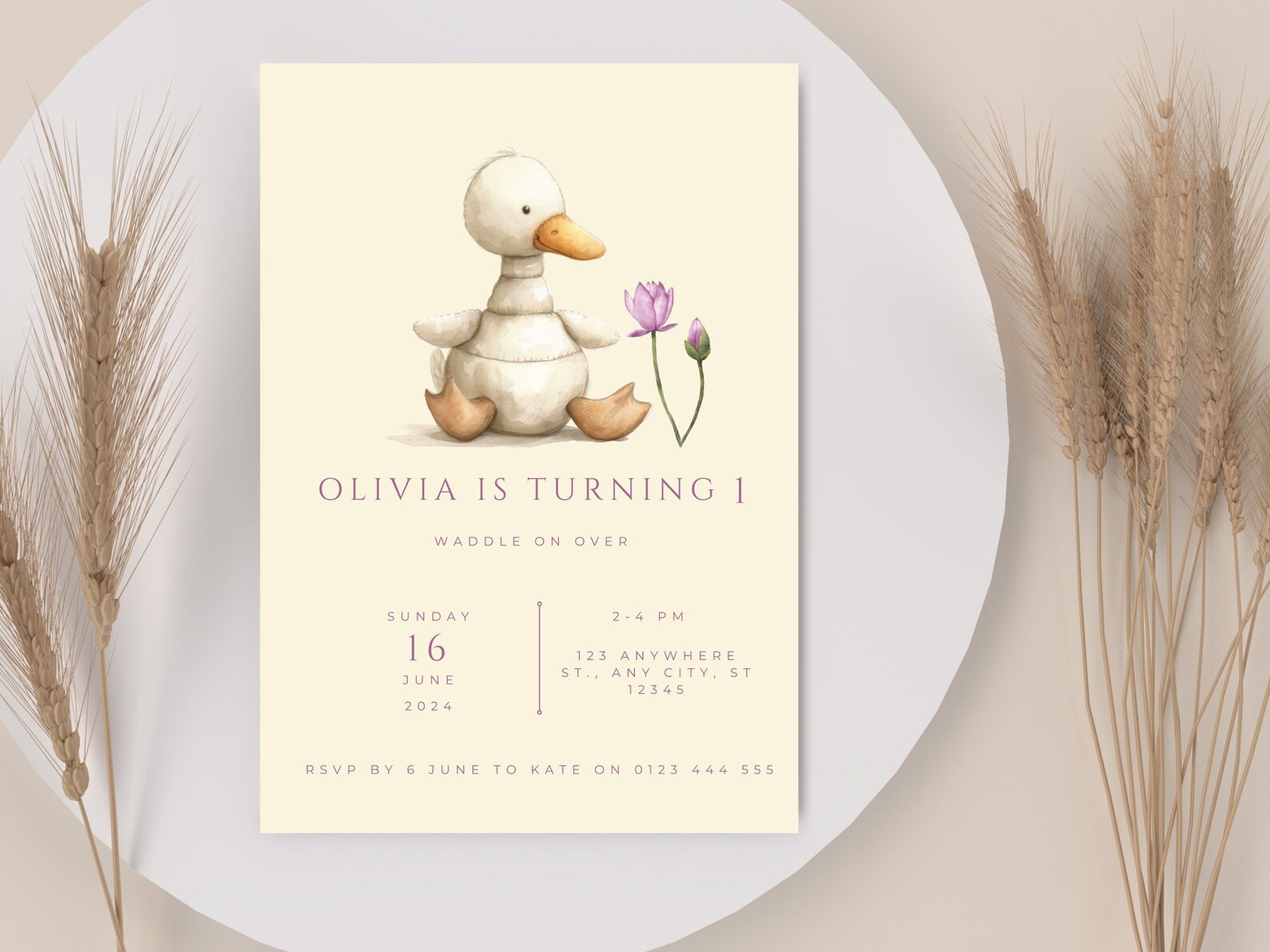 Editable Duck Birthday Invitation Template Waddle on Over Party Invite ...