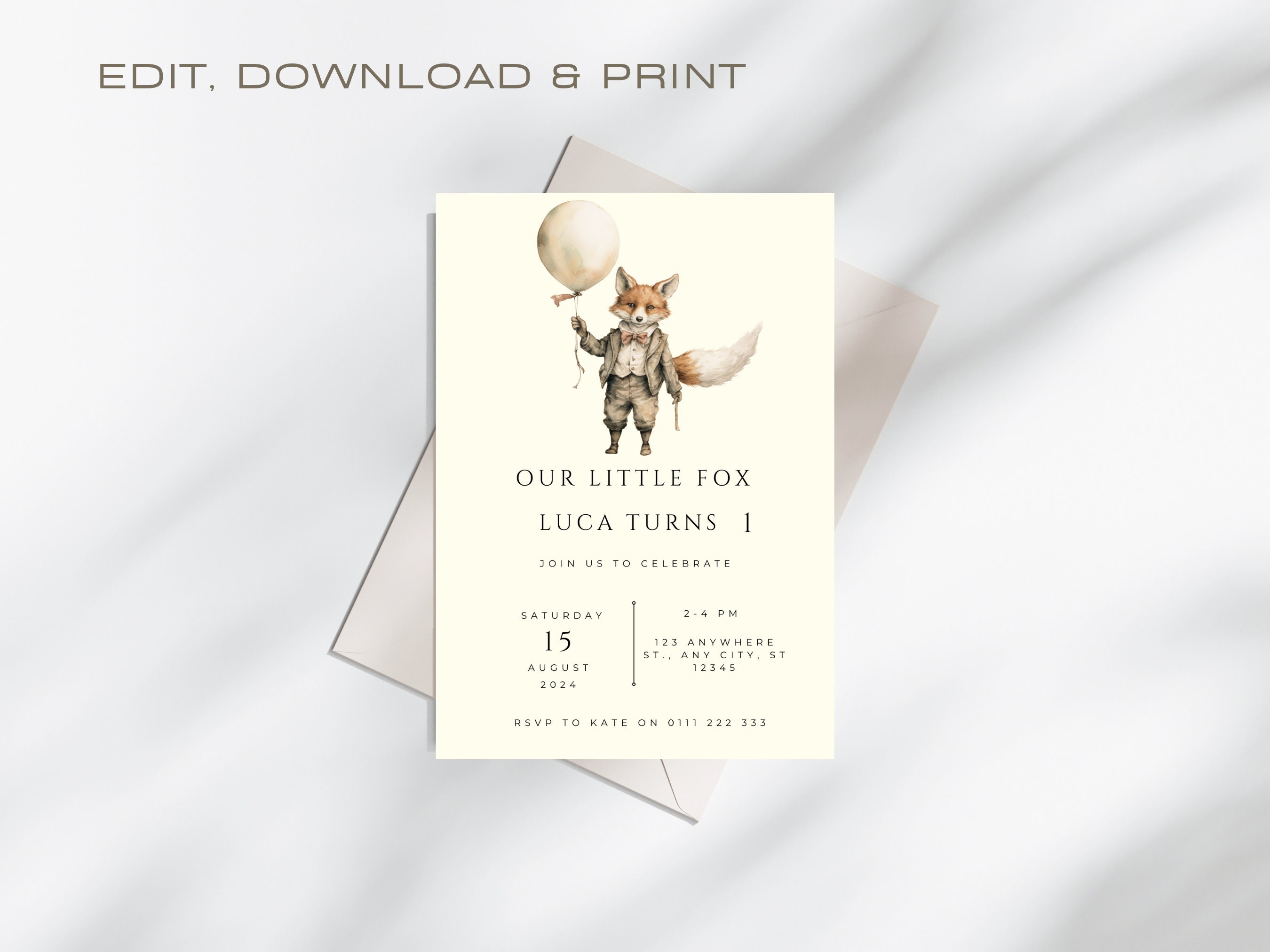 Editable Fox Birthday Invitation Woodland Party Theme First Birthday ...