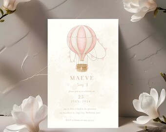 Hot Air Balloon Party Invitation Girl Pink Any Age Birthday Invite ...