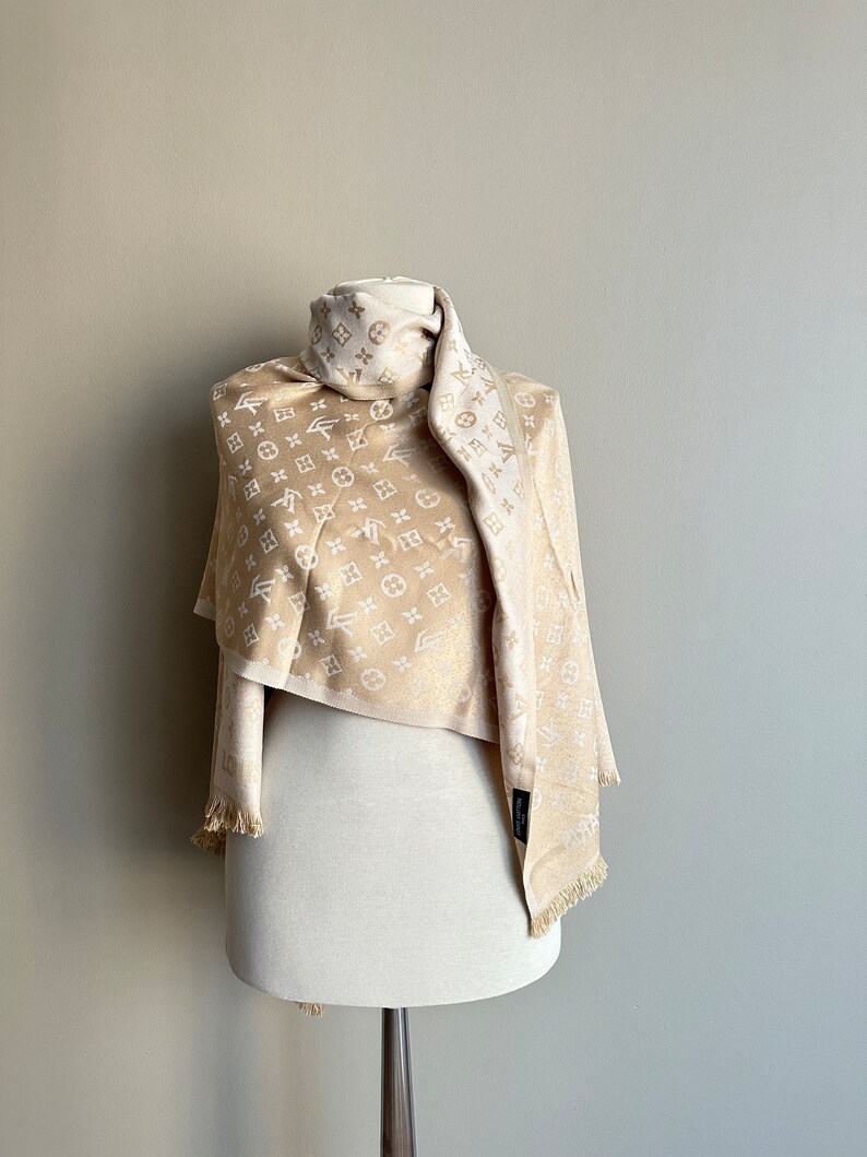 Vintage Lv Monogram Silk Scarf , Lv Silk Muffler, Vintage Lv Beige ...