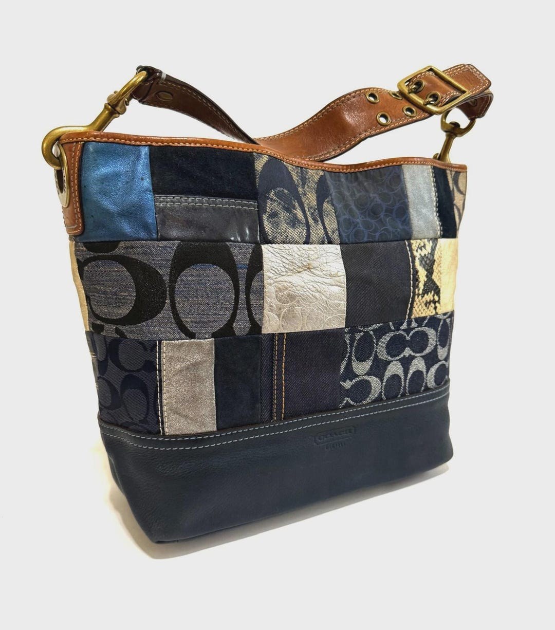 Y2K Coach Vinage Blue Denim Indigo Patchwork Shoulder Tote Bag. No ...