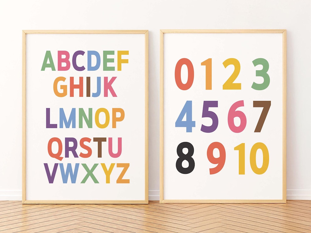 Colorful Rainbow Number Chart 1-10, Alphabet Poster Montessori Kids ...
