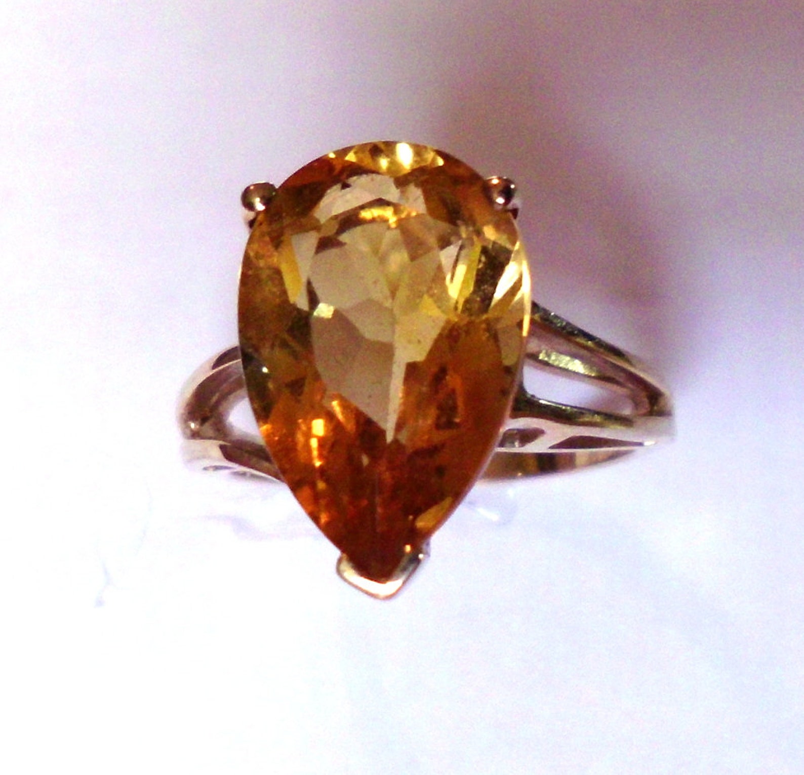 Ring Natural Topaz Solid 14k Gold 10x15mm 9ct Golden Honey | Etsy