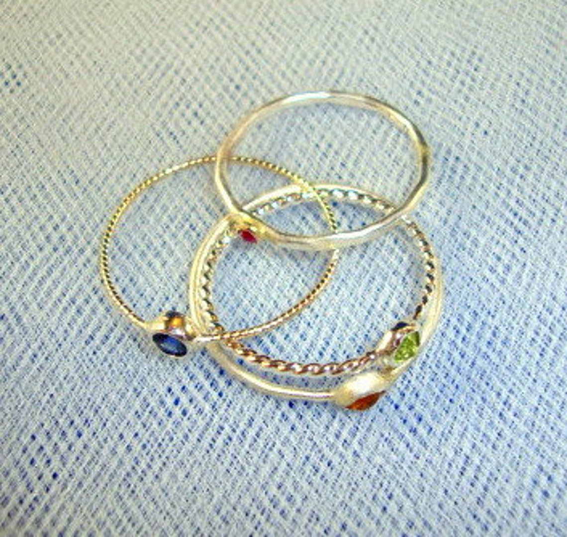 Stack of Jewels in 10K Gold and Sterling Silver 4 Rings - Etsy