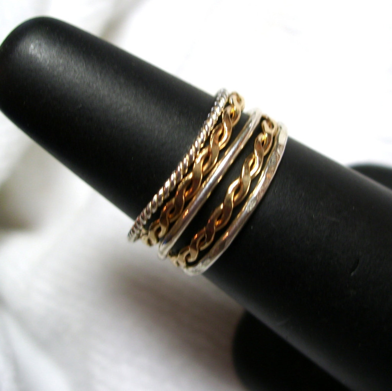 Ring 5 stack ring set 5 different patterns/metals Sterling | Etsy